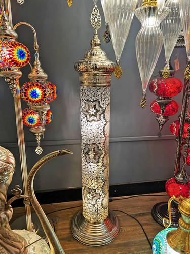 Turkish Mosaic Floor Lamp with Black-and-White Geometric Patterns ...