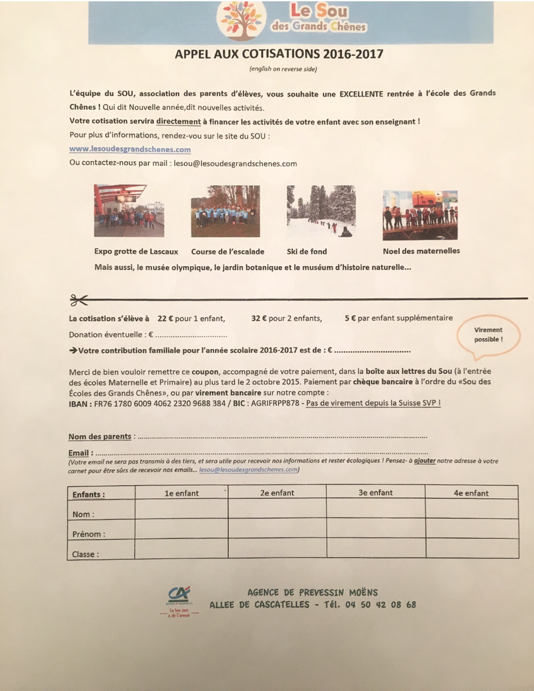 Rappel Cotisation 2016-2017