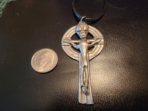 Crucified Alien on a Cross Pewter Necklace | All Things Weird