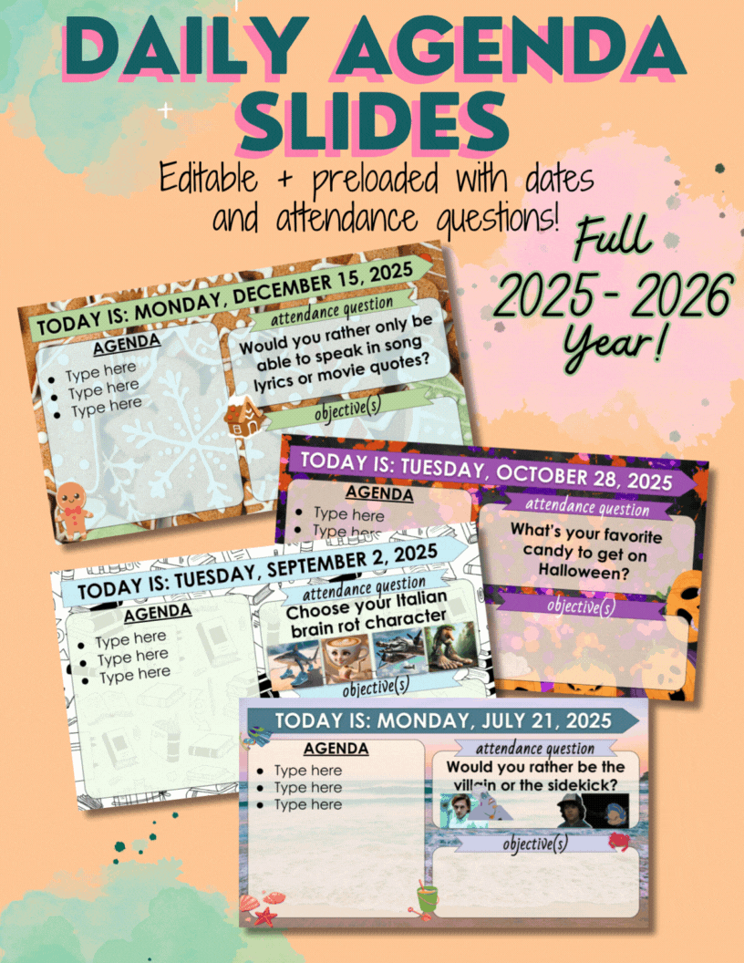 Daily Agenda Slides (Full Year 2025-2026) | Simply Ana P.