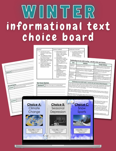 Winter Informational Text Choice Board | Simply Ana P