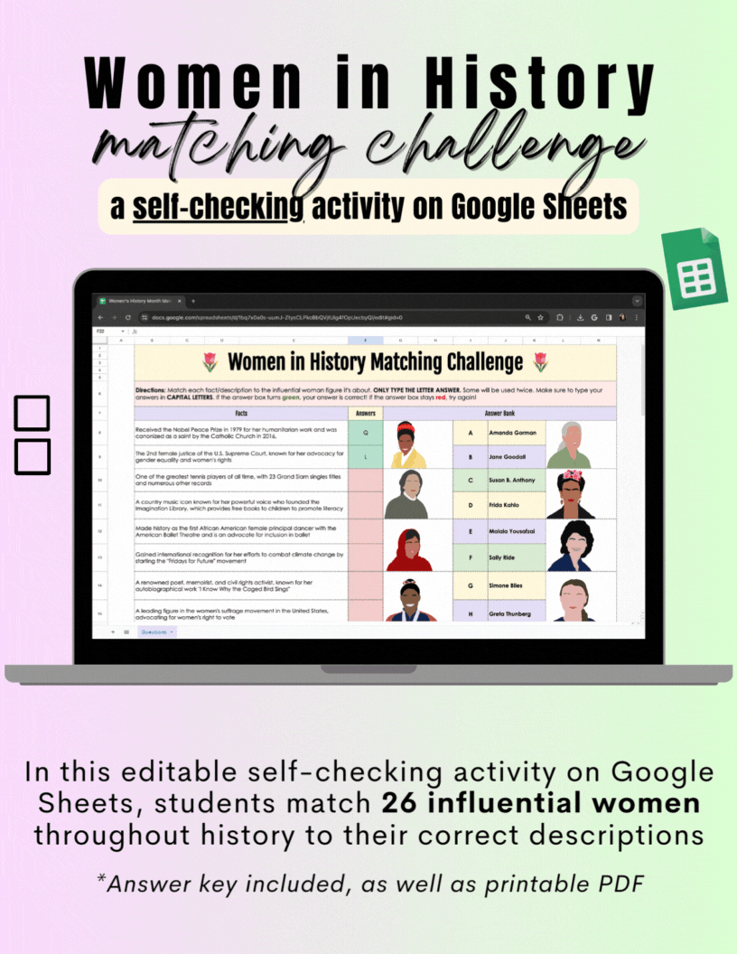 Women S History Month Self Checking Matching Challenge Simply Ana P