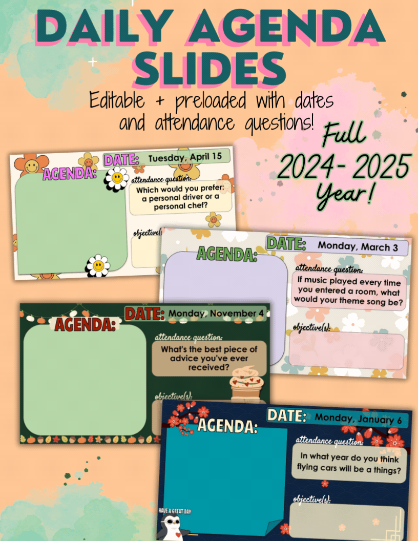 Daily Agenda Slides (Full Year 2024-2025) | Simply Ana P