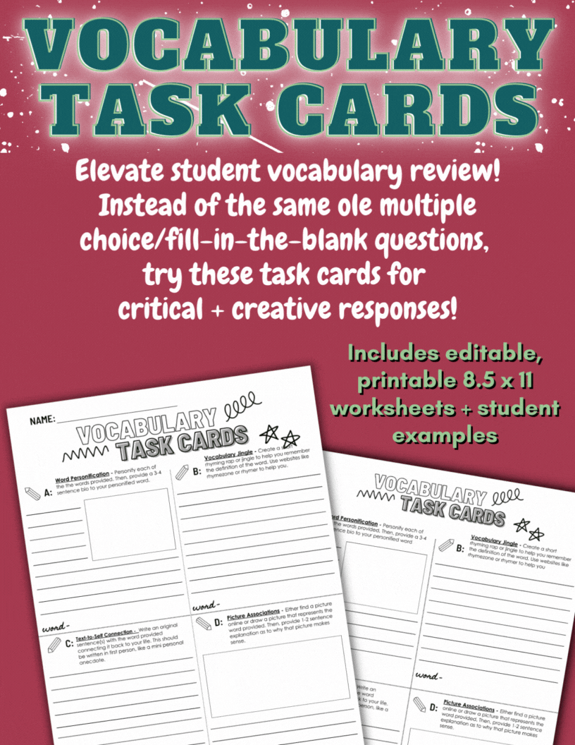 Vocabulary Task Cards | Simply Ana P
