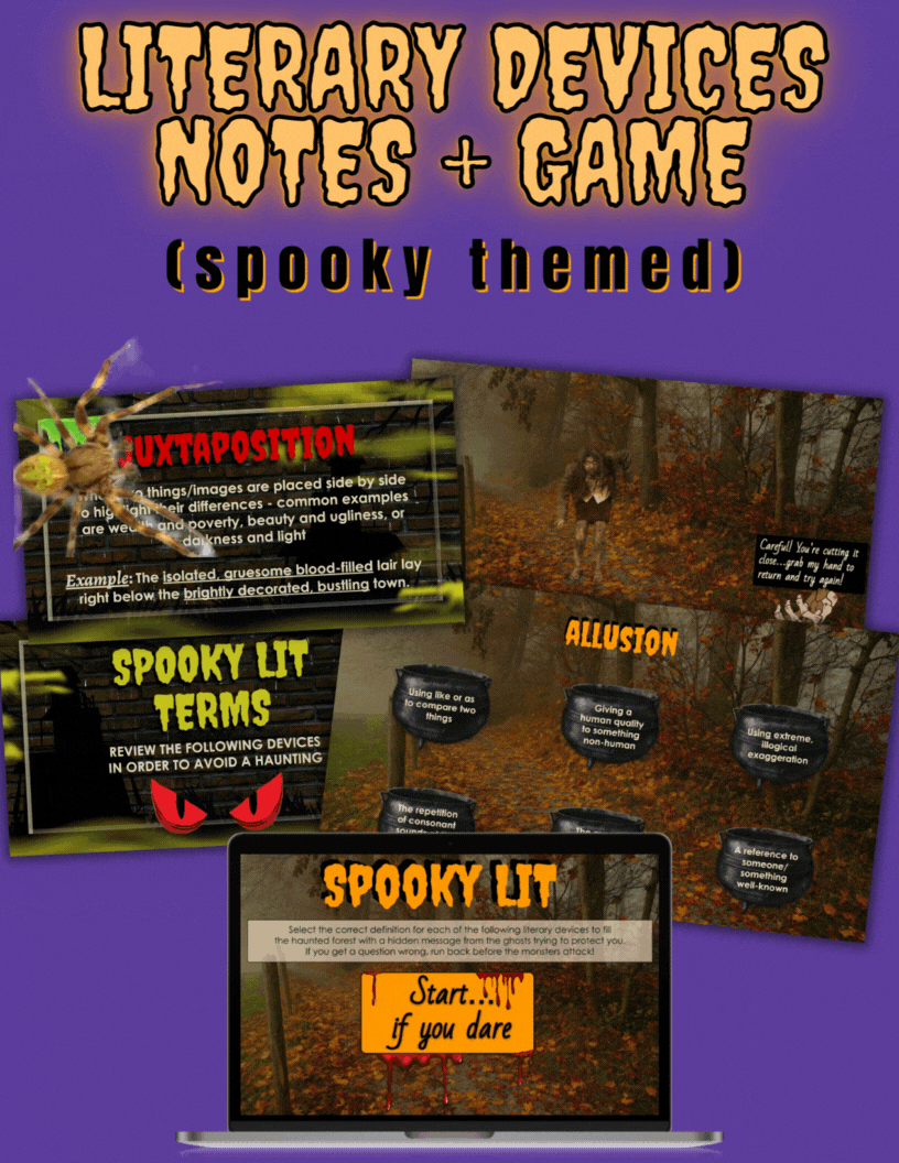 Spooky Lit Literary Devices Notes Game And Short Story Simply Ana P