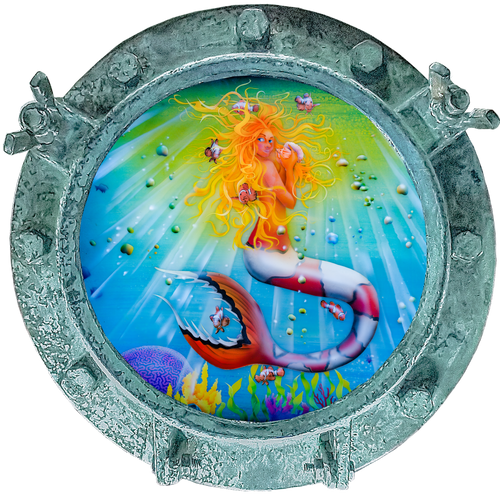 Mermaid & Her Clownfish Decorative Porthole | Florida Fish Mounts