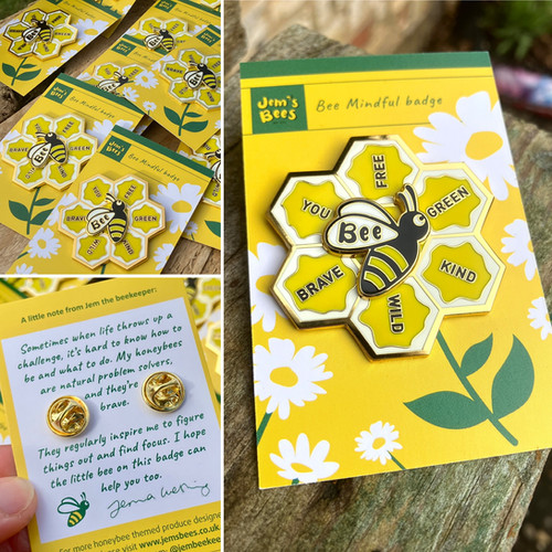 Bee Mindful Spinning Pin Badge | Jem's Bees