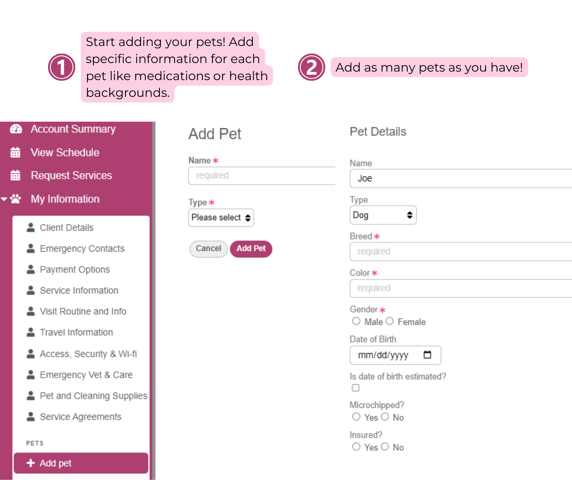 PSP Portal: Pet Profiles | Paleo Pet Sitting