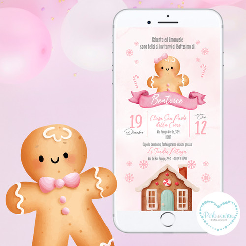 OMINO DI PAN DI ZENZERO ROSA invito digitale | Perle di Carta