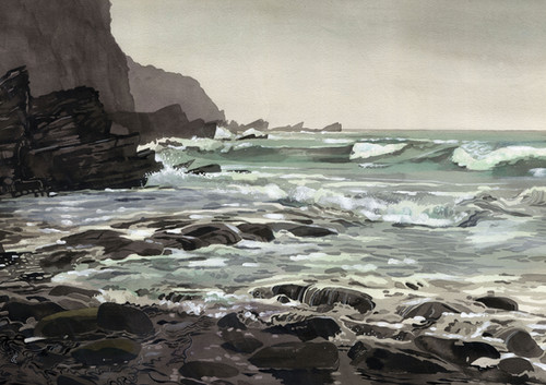 Lee Bay - North Devon - Exmoor Print - from an Original Painting By Leo ...