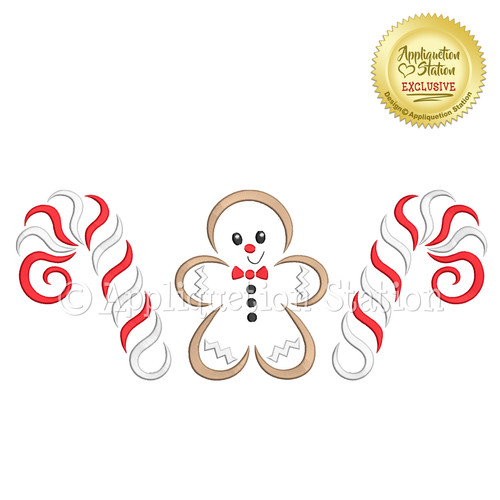 Swirly Candy Cane Gingerbread Man Line Art | appliquetionstation