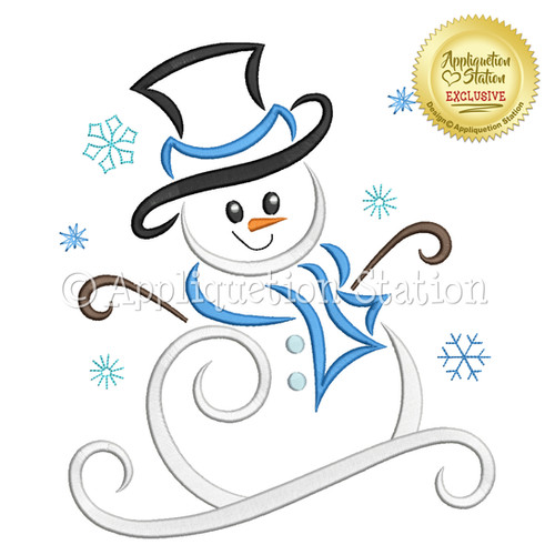 Swirly Snowman Line Art | appliquetionstation