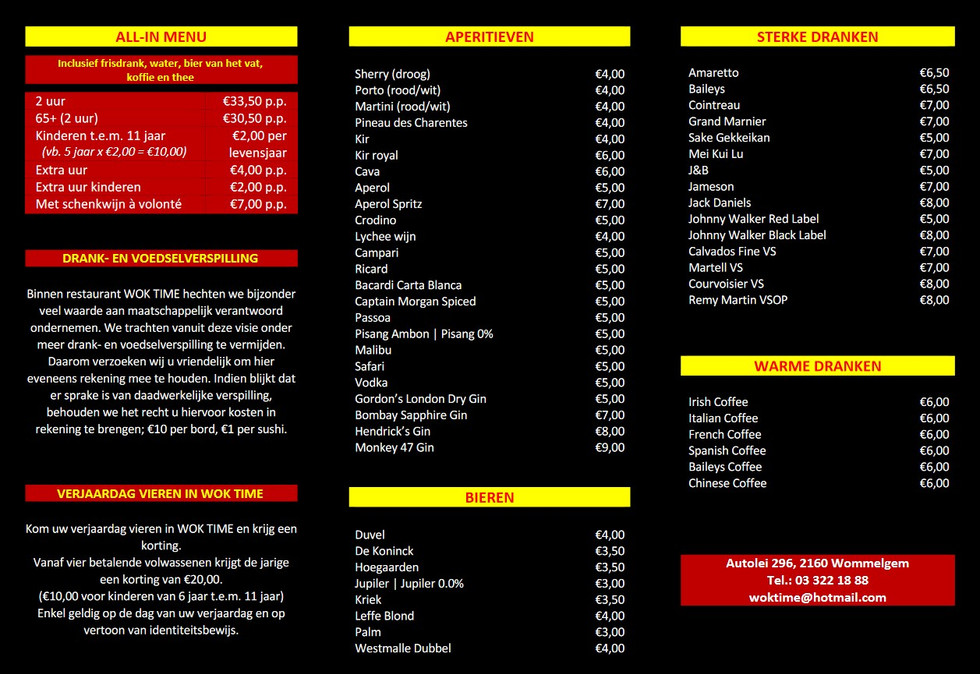 Menu & Prijzen | Tafel reserveren & Afhaalmenu Wok Time Wommelgem