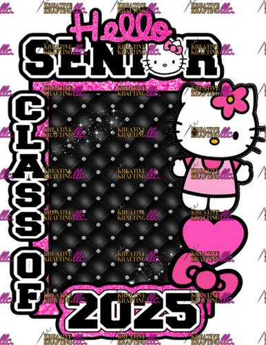 HELLO SENIOR PINK BLK 2025 SQ GRAD FAN | KreativeKraftingLLC