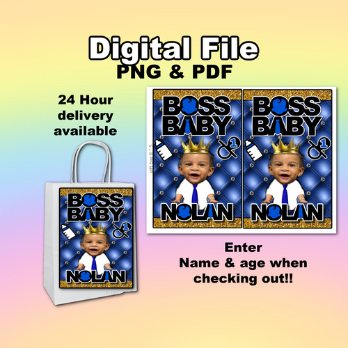 BOSS BABY CUSTOM PHOTO GIFT BAG LABEL 5X8 INCH | KreativeKraftingLLC