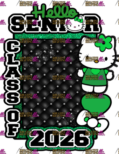 HELLO SENIOR GREEN BLK 2026 SQ GRAD FAN | KreativeKraftingLLC