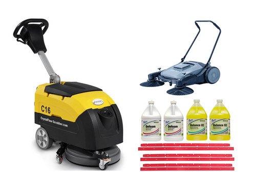 Happy Combo B: C16 Floor Scrubber + Sweeper +“Rubber + Defoam + Cleaner ...