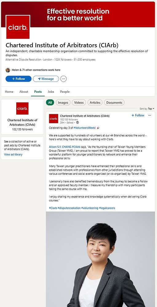 We are grateful to Ciarb for its recognition of Alison's invaluable ...