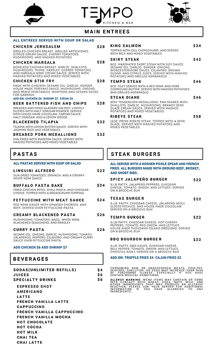 Tempo Kitchen & Bar | MENU | Gilroy
