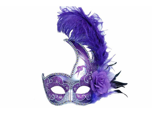 Masquerade Puple and Silver Mask with Purple Feather | Masquerade CC