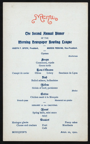 1900 - Menu from Mouquin's Restaurant | retrometro