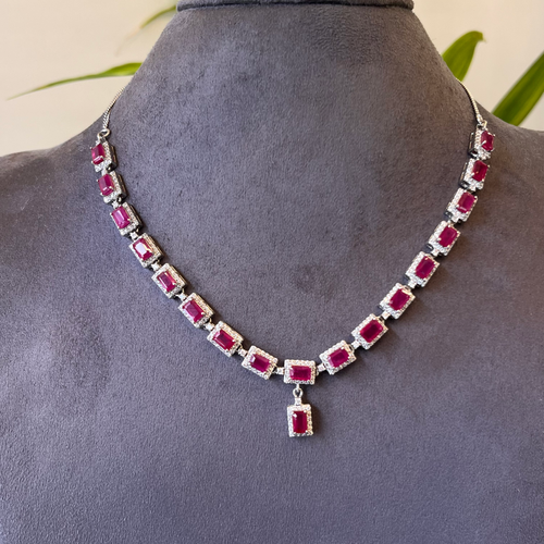 Natural Glass filled Ruby cluster necklace | Amar Gems