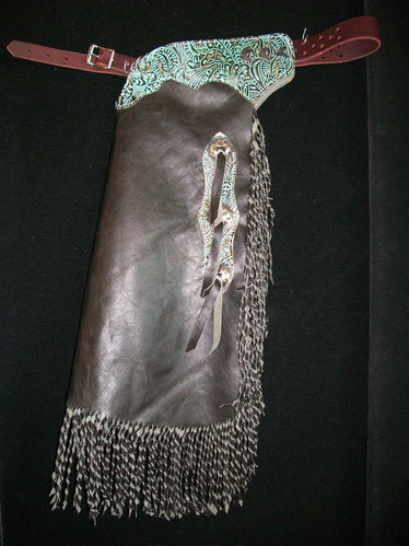 Custom Made Leather Chinks/Distressed/Turquoise | RBarKChapsN'Chinks