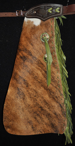 Custom Made Hair On Cowhide Kid's Chinks/Green Leather | RBarKChapsN'Chinks