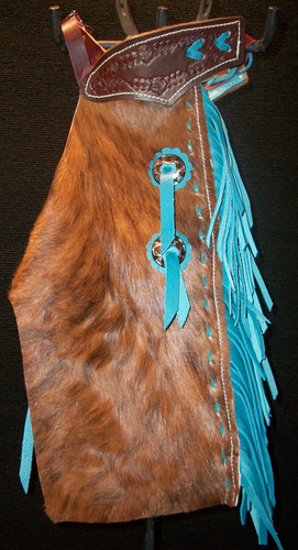Custom Made Hair On Cowhide Kid's Chinks/Turquoise Leather ...
