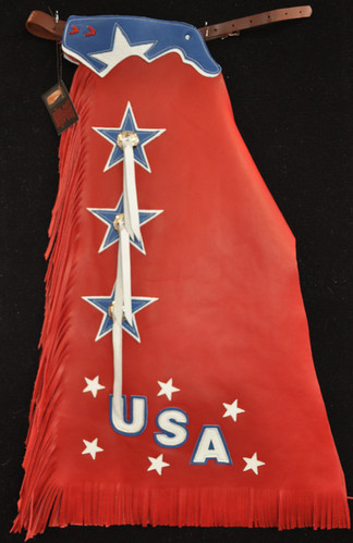 Custom Made Leather Rodeo Chaps/ Patriotic | RBarKChapsN'Chinks