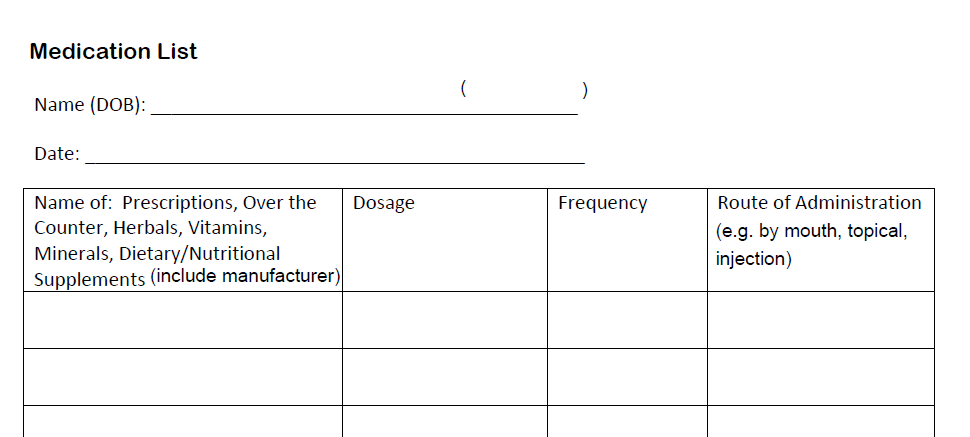 Medication List Form | Owoc PT