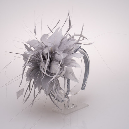 FASC-AJ731HV Fascinator crinoline stone leaves, 7"feather flower 1 ...