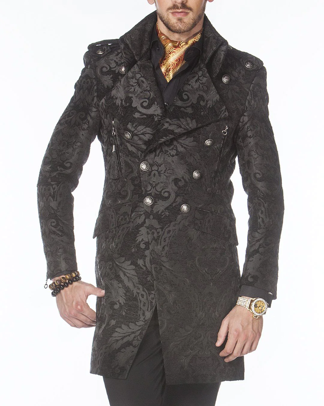 Majesty Men's Long High Collar Black Coat | Wildseed Living