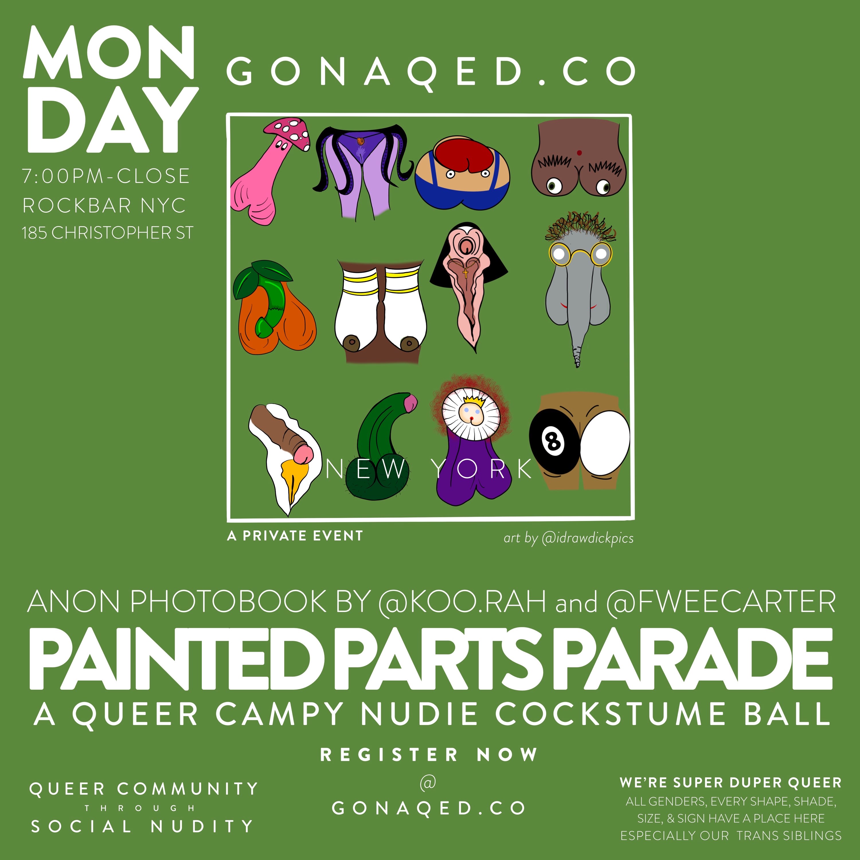 RSVP to “PAINTED PARTS PARADE / a queer campy cockstume party”