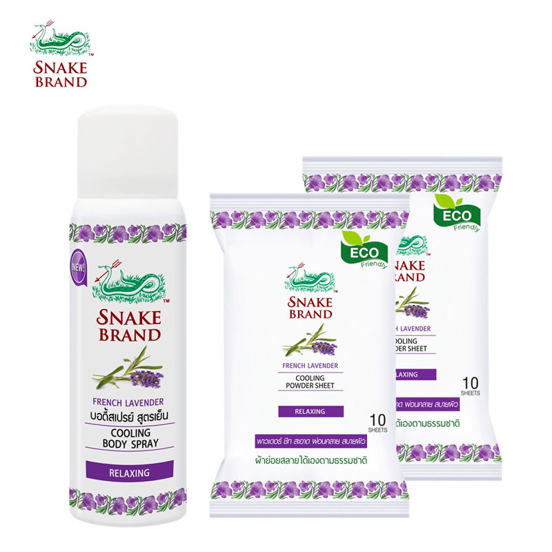 Snake Brand Body Spray Relaxing 50ml.+ Powder Sheet Relaxing x2packs ...