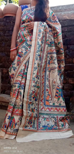 Madhubani hand painted pure Tussar saree | Varini India