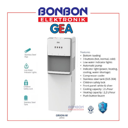 GEA Dispenser Galon Bawah ORION Kompresor Putih / White | Bonbon Elektronik