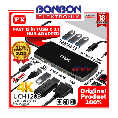 PX UCH120B Hub Converter Type C 3.1 Macbook Laptop HDMI USB 12 in 1 ...