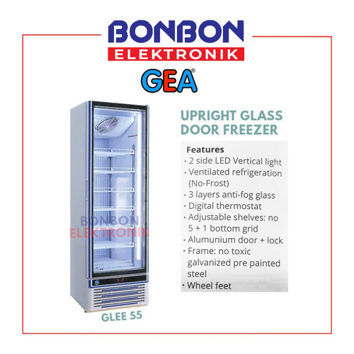 GEA Upright Glass Door Freezer GLEE 55 / GLEE55 Up Right No Frost 494L ...