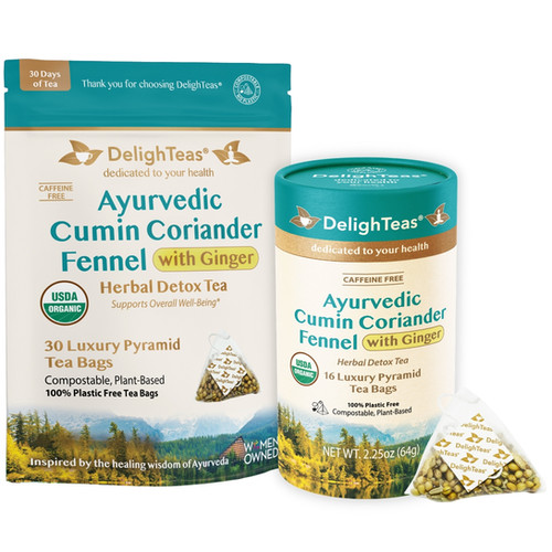 Cumin Coriander & Fennel Ginger - Compostable Pyramid Tea Bags ...