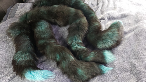 Turquoise Dye Genuine Fox Fur Tail | My Fluffy Tail