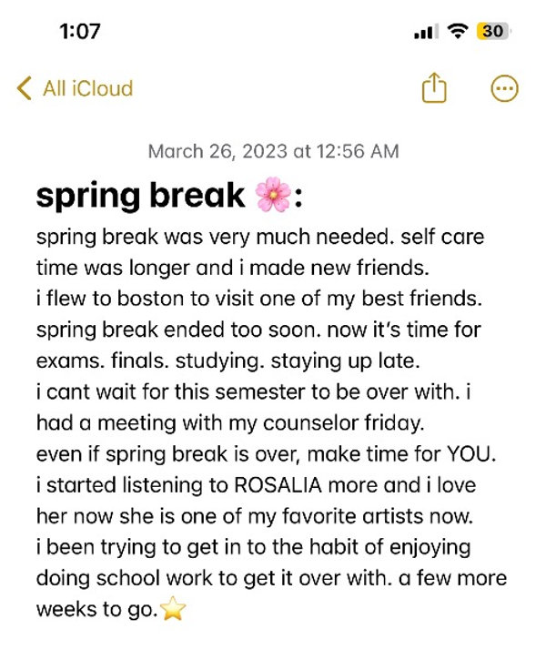 spring break: a recap and setting goals