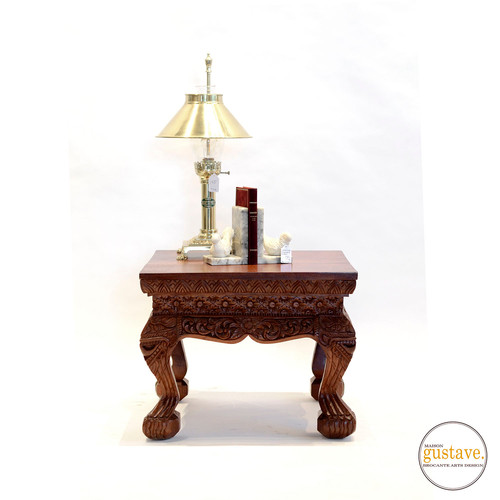 Table basse en teck aux pattes de dragons sculptés | Maison Gustave