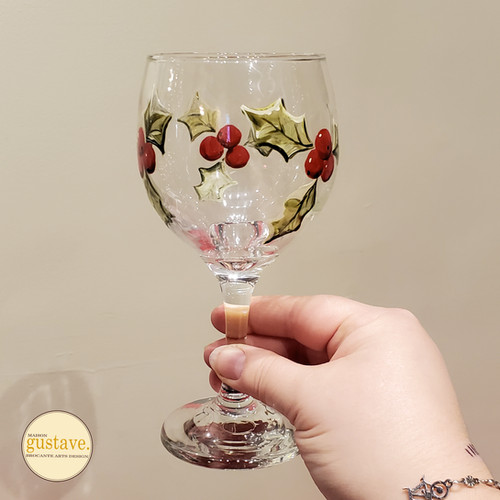 6 coupes de verre | Motif de gui | Maison Gustave