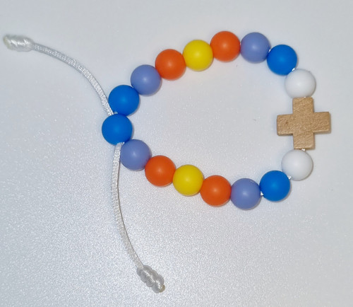 Children's Blue, Serenity, Orange & Yellow Silicone Bead Catholic Cross ...