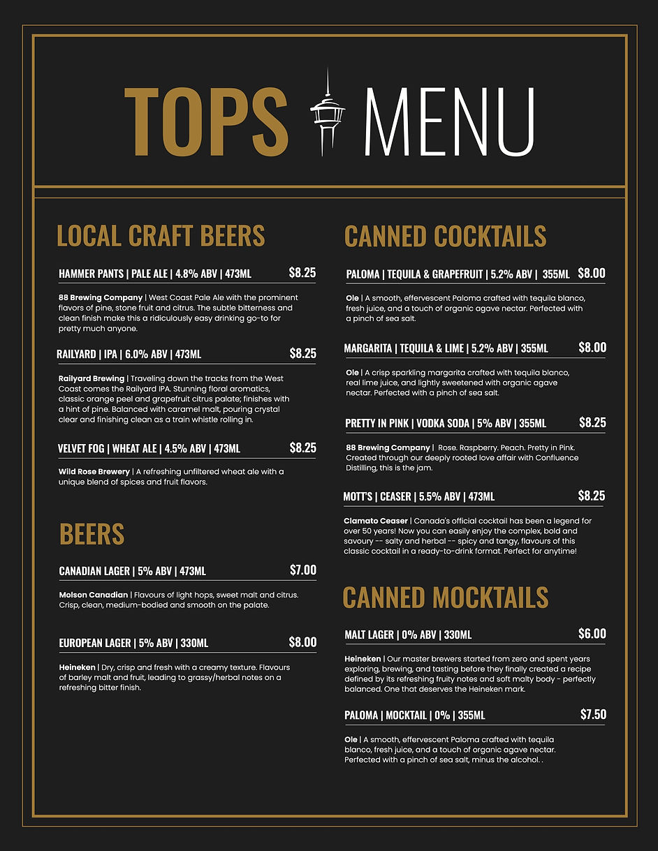 TOPS Menu | Calgary Tower