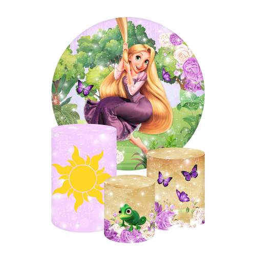 Princess Rapunzel Round Backdrop and Cylinders Kit | Cali Backdrop