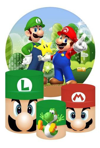 Super Mario Brothers Themed Round Backdrop and Cylinders Kit | Cali ...