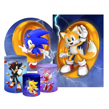 Sonic Round + One Side Backdrop + Cylinders Kit | Cali Backdrop