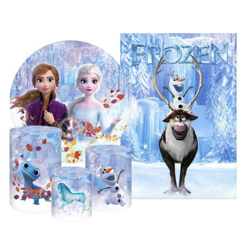 Elsa Frozen Round + One Side Backdrop + Cylinders Kits | Cali Backdrop